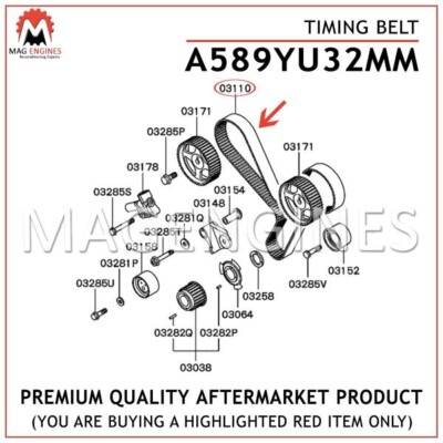 A589YU32MM TIMING BELT MITSUBISHI 6G72 6G73 FOR DIAMANTE DEUCA 3.0 & 2. ...