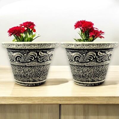 Stone Effect Round Planter Plastic Outdoor Garden Plant Flower Pot Large 23cm | eBay UK