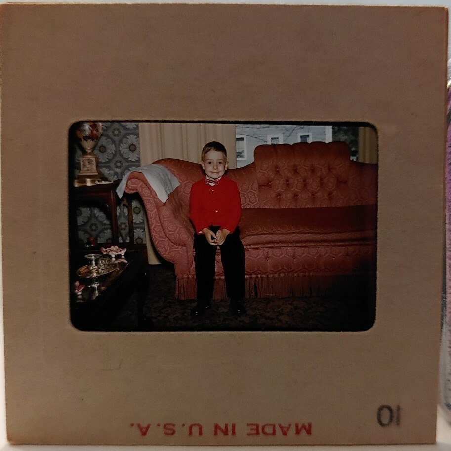Kodak Slide 1950s Red Border Kodachrome Cute Boy in Bow Tie Pink Sofa ...