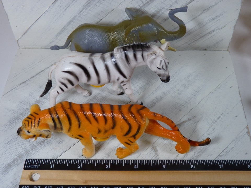 Boley Lot of 3 Wild Animals Elephant Tiger Zebra Plastic Toy Figures ...