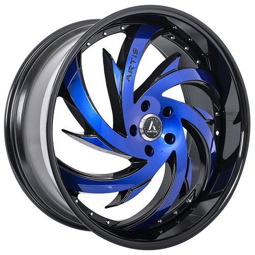 22x10"Artis Wheels Spada Gloss Black/Custom Ocean Blue Face (Regular Caps)(A03) | eBay