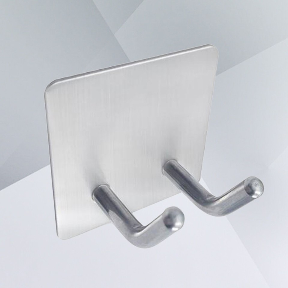 40 Pcs Stainless Steel Wall Mount Hooks Double Oblique Adhesive Hooks ...