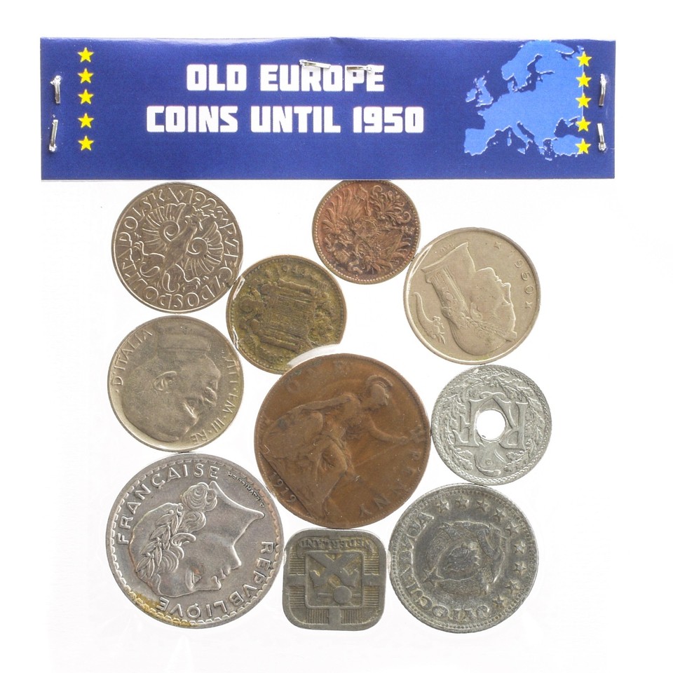 LOT OF 10 OLD EUROPEAN COINS UNTIL 1950 COLLECTIBLE CURRENCY FROM 19-20 ...