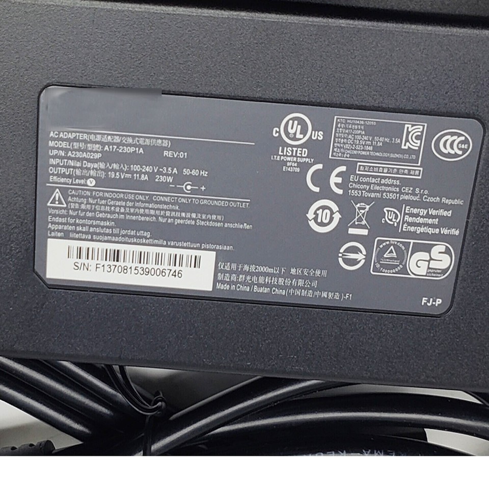 New AC A17-230P1A 19.5V 11.8A 230W For MSI Clevo GigaByte Adapter ...