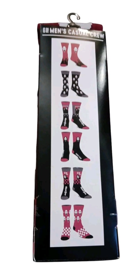 Fun Crazy Halloween Scary Ghost Face 6 Pair CREW Casual SOCKS Men Size ...