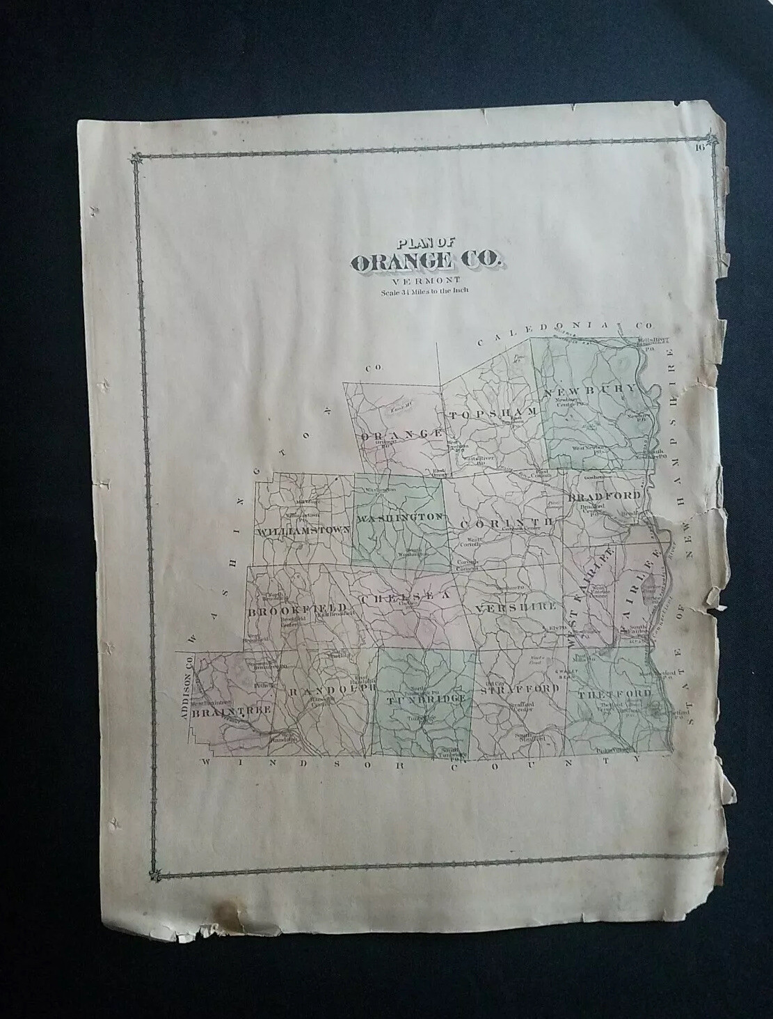 1877 Antique Map of Orange County Vermont Color Map VT by F.W. Beers ...