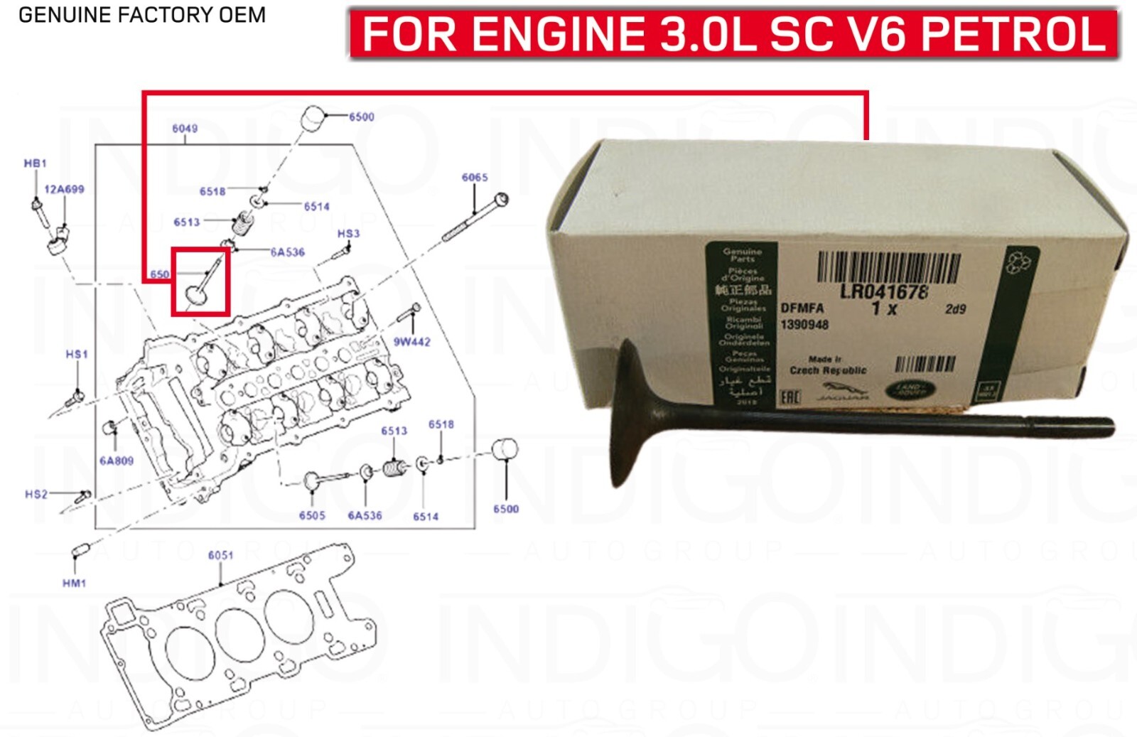 GENUINE LAND ROVER VELAR INLET VALVE V-LR041678 FOR 3.0L SC V6 ENGINES ...