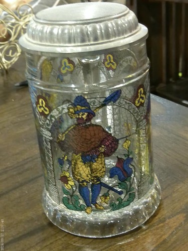 "3 Musketeers" W. Germany Rein Zinn BMF Pewter Lid Hand Painted Glass ...