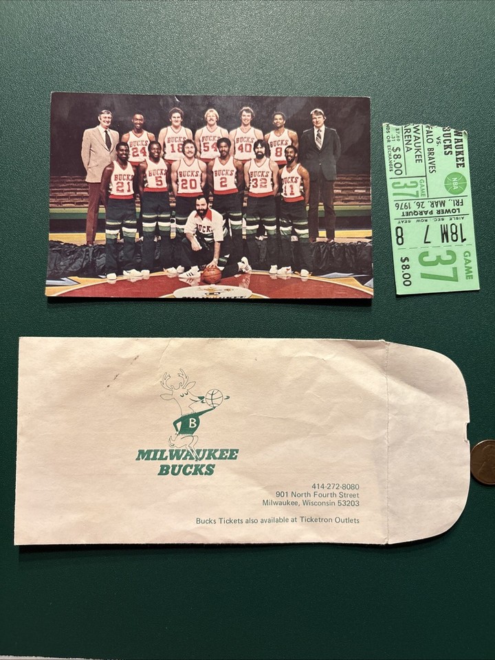 Milwaukee Bucks Pocket Schedules Postcard ticket stub 1970 1980 BUFFALO ...