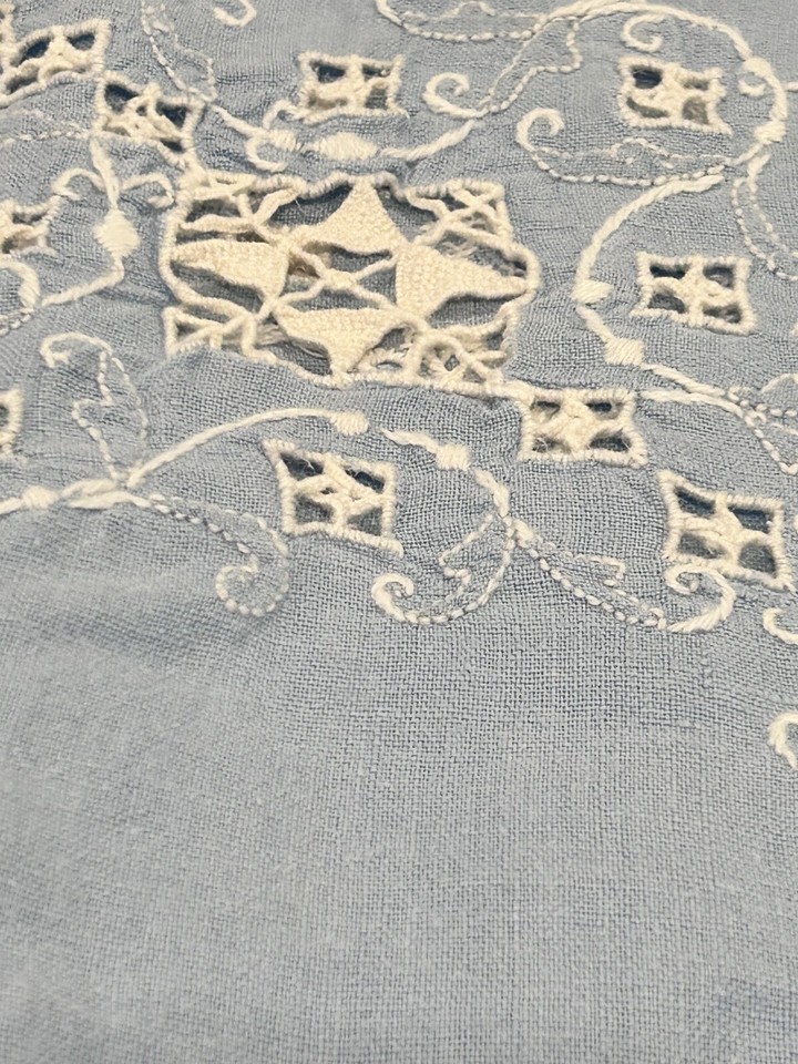 Vintage Linen Cutwork Embroidery Tablecloth Blue White | eBay