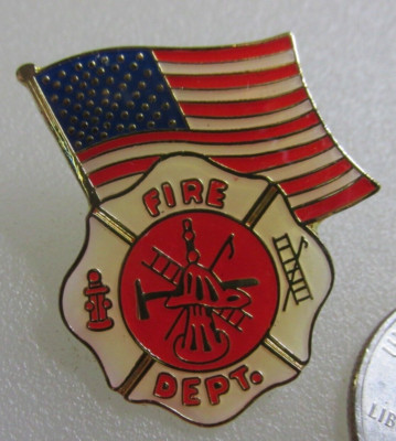 Vintage Fire Dept. Emblem & American Flag tie tack pin , hat pin ...