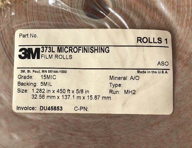 NEW 3M 373L Microfinishing Film Roll 1.282" x 450ft x 5/8 in ASO 15MIC ...