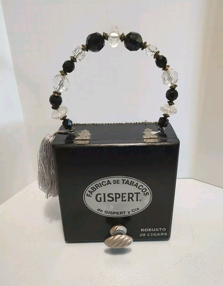 Gispert Fabrica De Tabacos Cigar Box Handbag Black Purse Bead Handle ...