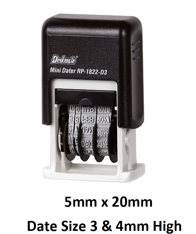 Deskmate RP-1822D3 Self-Inking Mini Dater Stamp Date Size 3 - 4mm Black ...