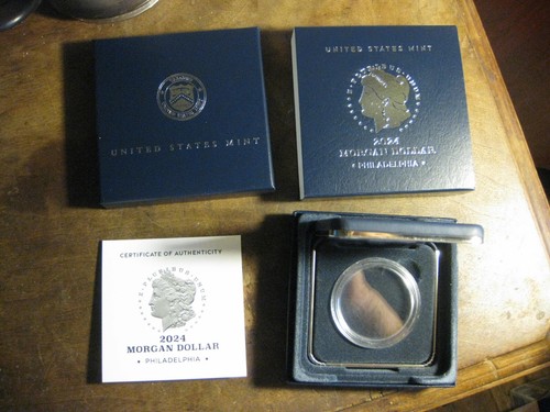 2024 P UNC. MORGAN DOLLAR BOX, CAPSULE, CERT, AND COVER SLEEVE. NO COIN ...