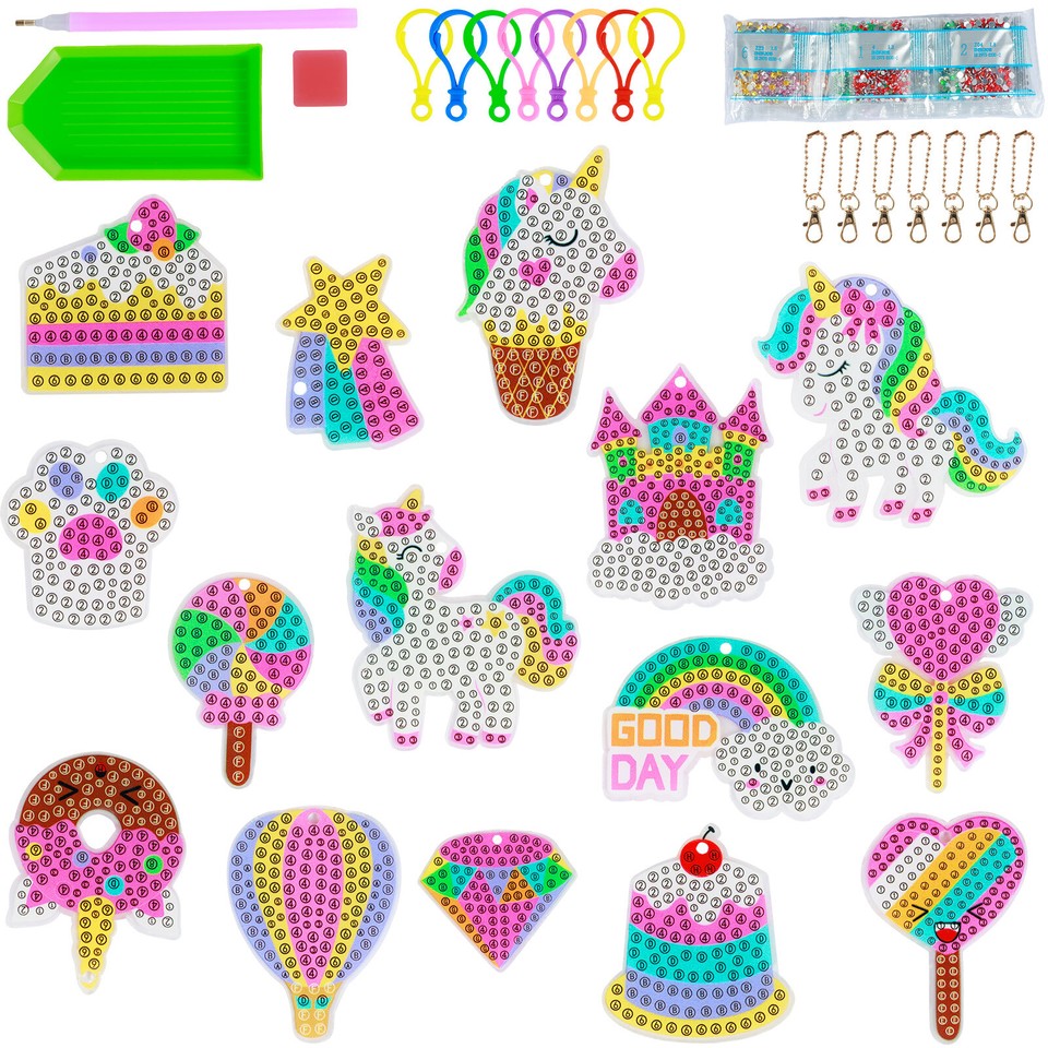 15Pcs DIY Diamond Keychain Kits Cute Unicorn Diamond Art Painting ...