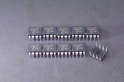 Lot of 10 x 24LC02B-I/P Microchip EPROM Memory 2Kb 900ns 5.5V 8-PDIP ...