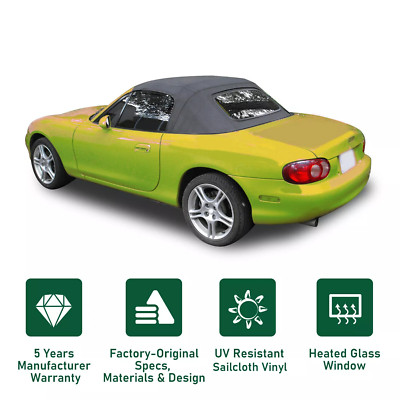 Black Convertible Soft Top w/Heated Glass Window For Mazda Miata 1990 ...