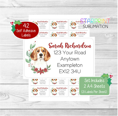 Beagle 42 Personalised Christmas Return Address Labels, Customised Dog ...