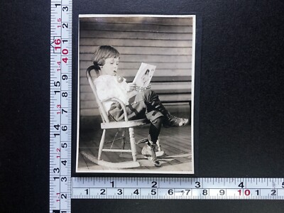 Little Boy Smoking Pipe Reading Magazine Front Porch Colgate BW Photo ...