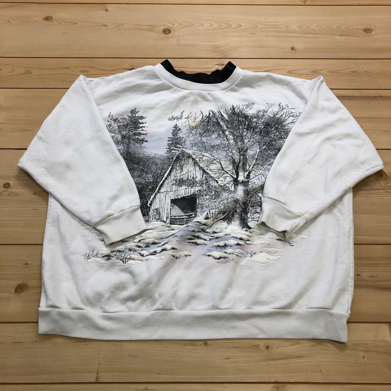 Vintage Basic Editions White Solid Graphic Winter Cab… - Gem