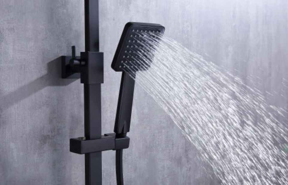 Bathroom Thermostatic Mixer Shower Set Matt Black Square Twin Head ...
