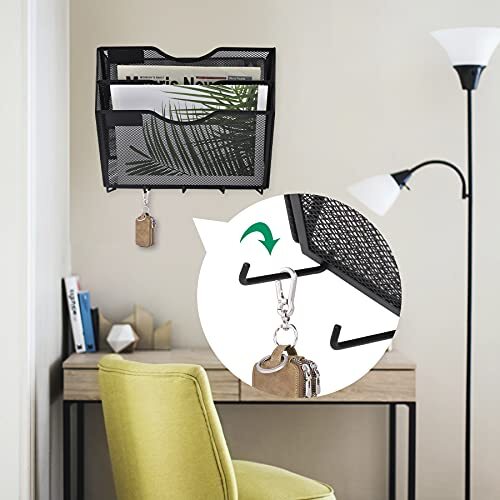 3 Pocket Mesh Hanging File Organizer with Key Holder Hooks & Nametag ...