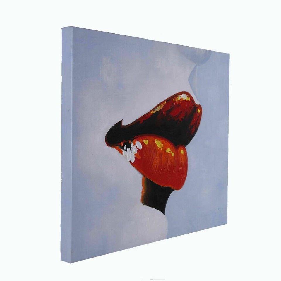 Hand-Painted Oil Painting - Sexy Lips| Wall Decor With Frame Abstract ...