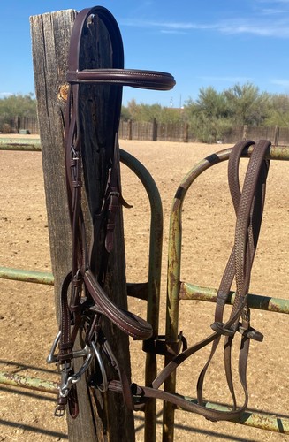 Horse Bridle & Grip Reins 3-pc snaffle bit Full Size - Raised Leather ...
