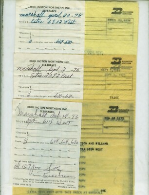 BURLINGTON NORTHERN RAILROAD TRAIN ORDERS (18) MARSHALL, MINNESOTA 1973 ...