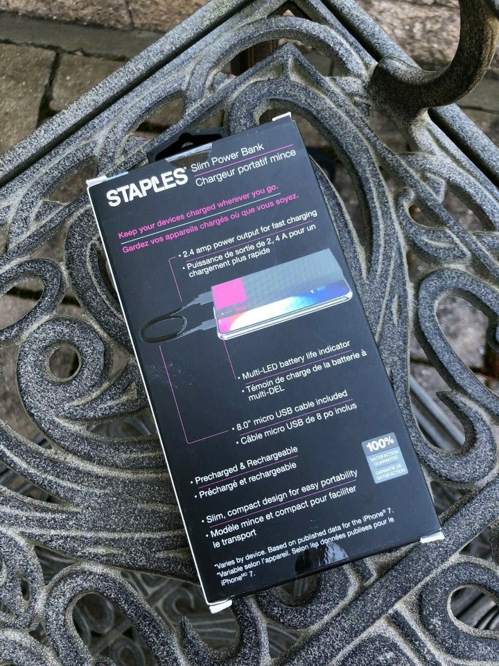 NEW IN BOX Staples 5000mAh Slim 2x Fast Charge Mini Power Bank - Grey ...