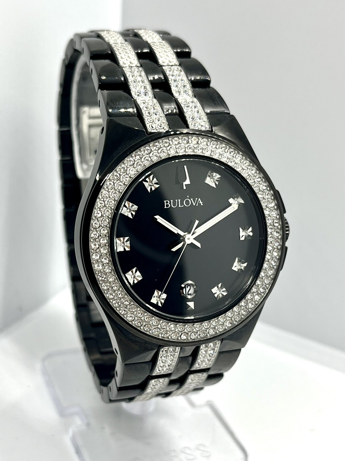 Bulova 98K101 Crystal Men's All Black Stainless Steel Watch 42mm | eBay