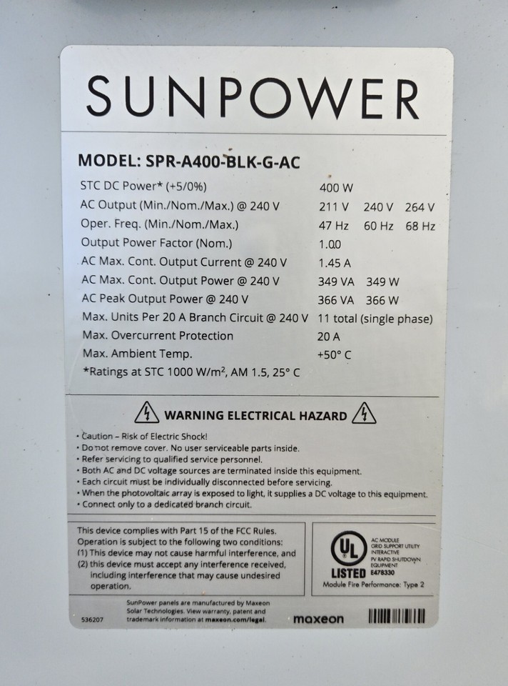 Sunpower Solar Panels 400W Black Lot of 30 Pieces. SPR-A400-BLK-G-AC | eBay