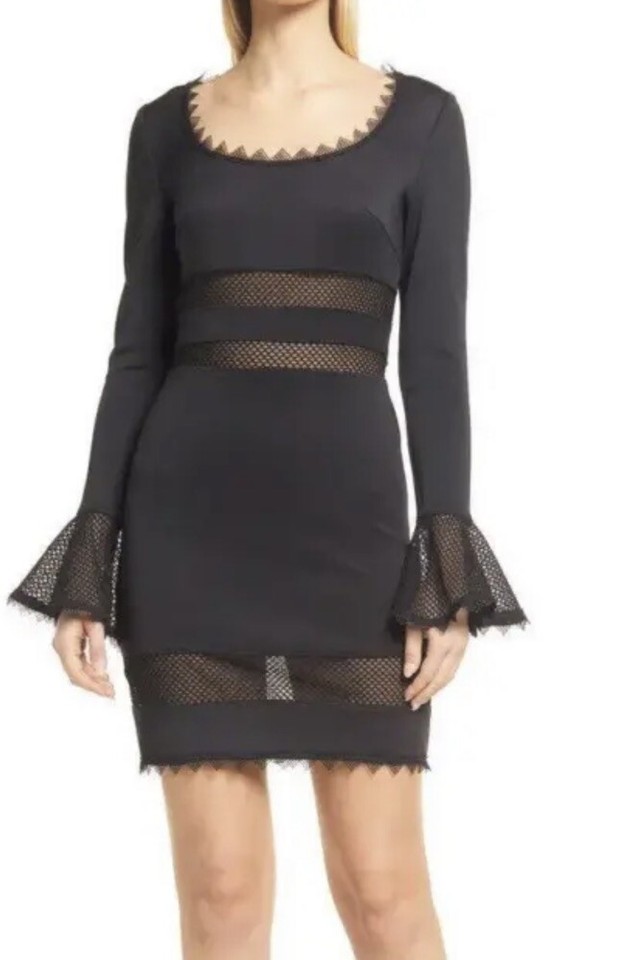SHO BY TADASHI SHOJI XL Black Bell Sleeve Mesh Bodycon Cocktail Dress ...