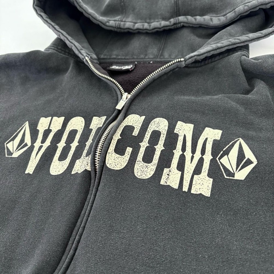 2000s Volcom Zip Up Hoodie Y2K-Style Surf Skate Cyber Goth Faded Black Sz M | eBay