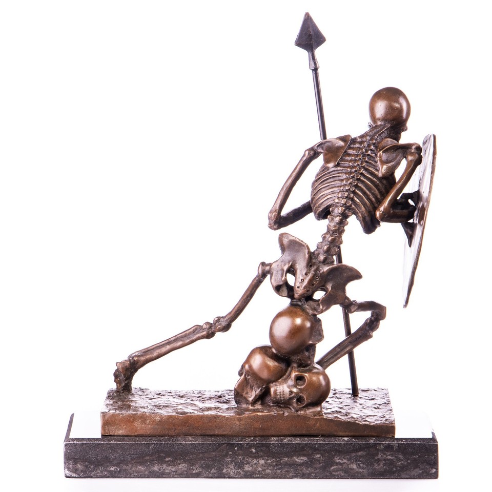 Bronze Sculpture skeleton with spear and shield on a marble base after ...