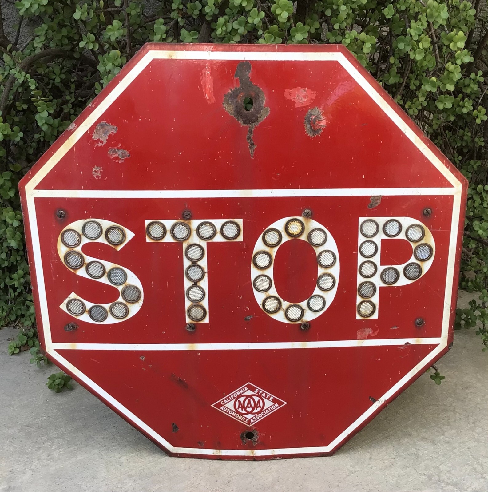 Vtg 1945 Porcelain CSAA AAA Reflector Stop Sign California Auto Club 24 ...