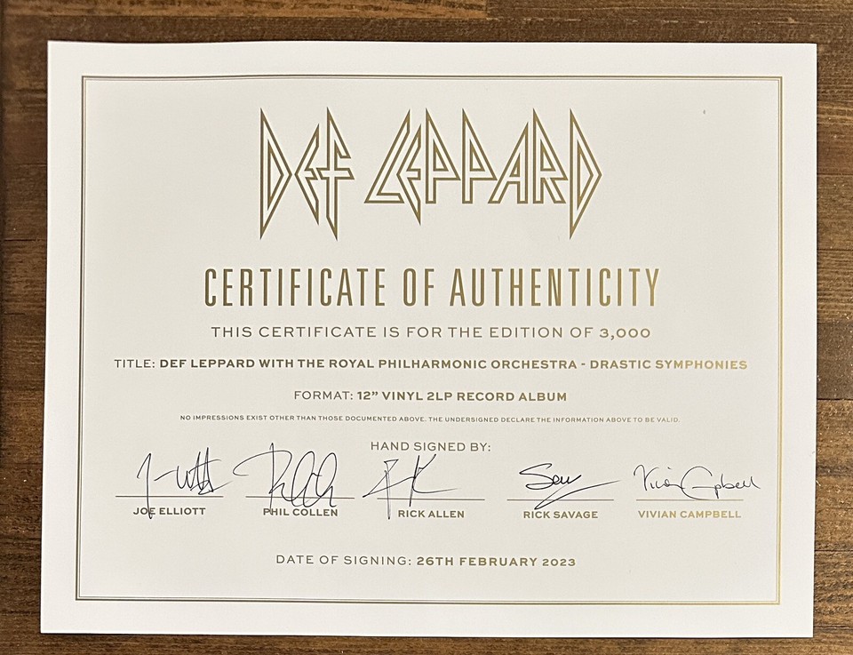 DEF LEPPARD AUTOGRAPH SIGNED DRASTIC SYMPHONIES COA & PICTURE DISC ...