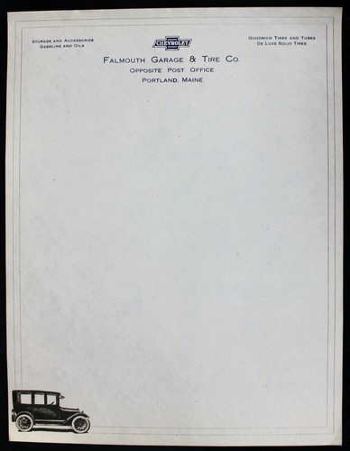 Original 1920 Falmouth Garage & Tire Co. Chevrolet Letterhead | eBay