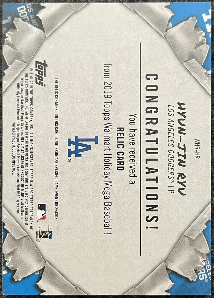 2019 Topps Walmart Holiday Mega #WHR-HR Hyun-Jin Ryu Game Used Relic | eBay
