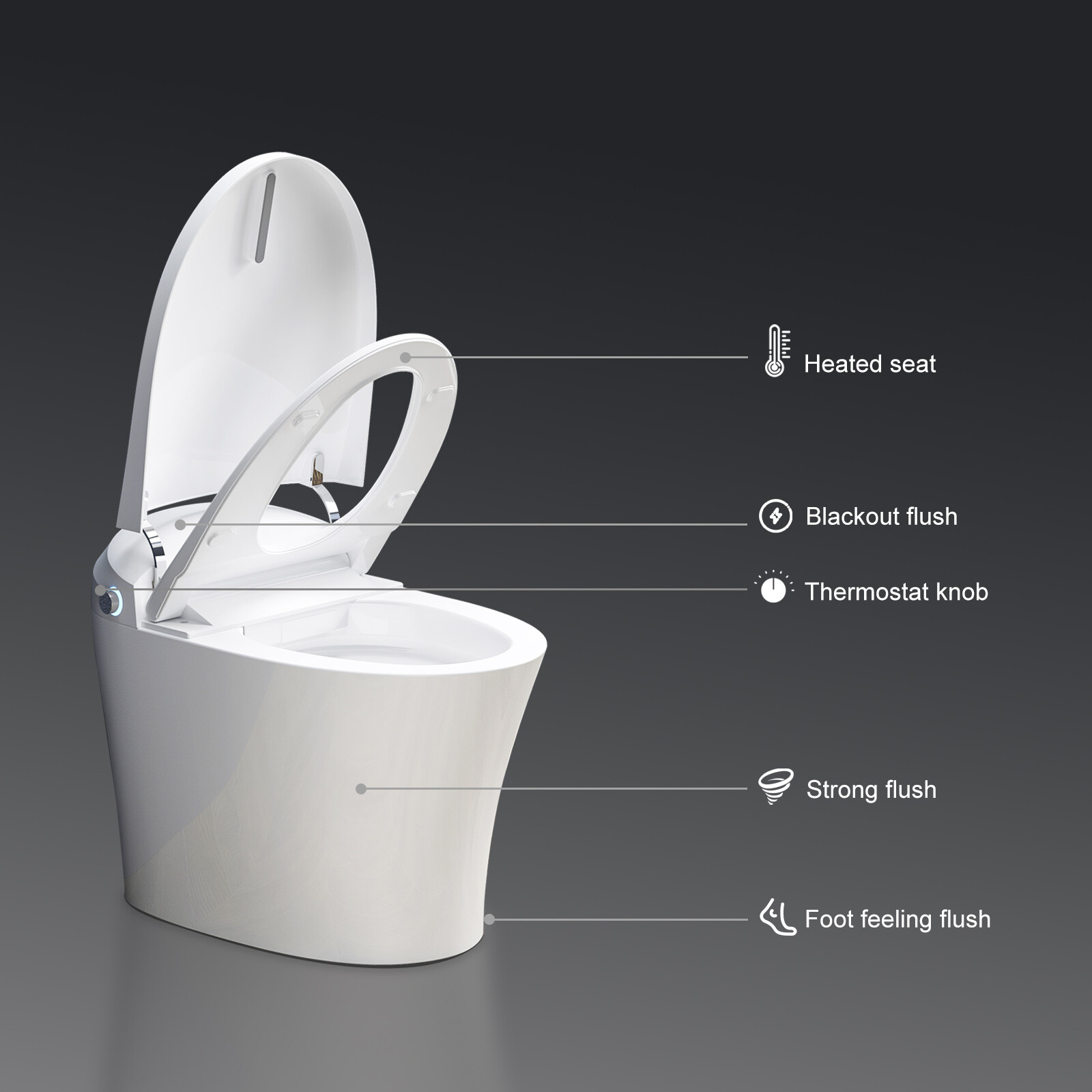 1.27 GPF Modern Smart One-Piece Toilet Elongated With Heated Seat Auto ...