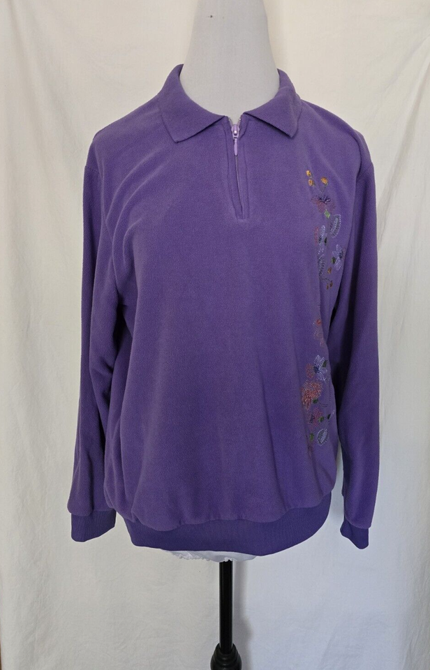 Comfort Corner Collared Quarter Zip Purple Embroidered Pullover ...