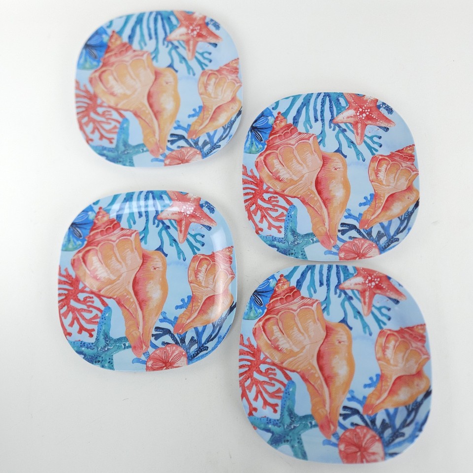 Melanine Dinner Plates Sea Shells Marine Life Orange Conch 11" Set 4 | eBay