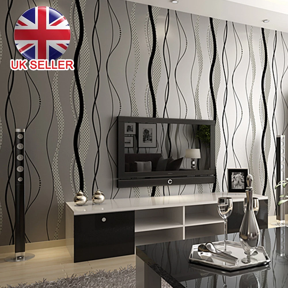 Grey Feature Wallpaper Living Room | Cabinets Matttroy