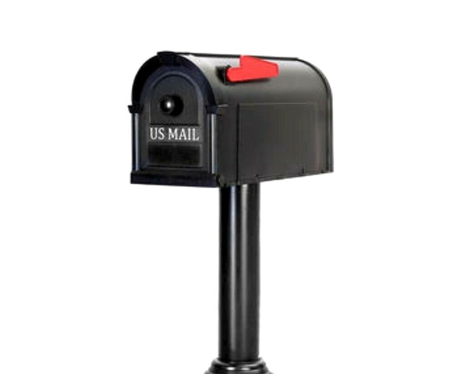 Decorative Black Mail Box Round Post Kit Durable Easy Set Mailbox Slip ...