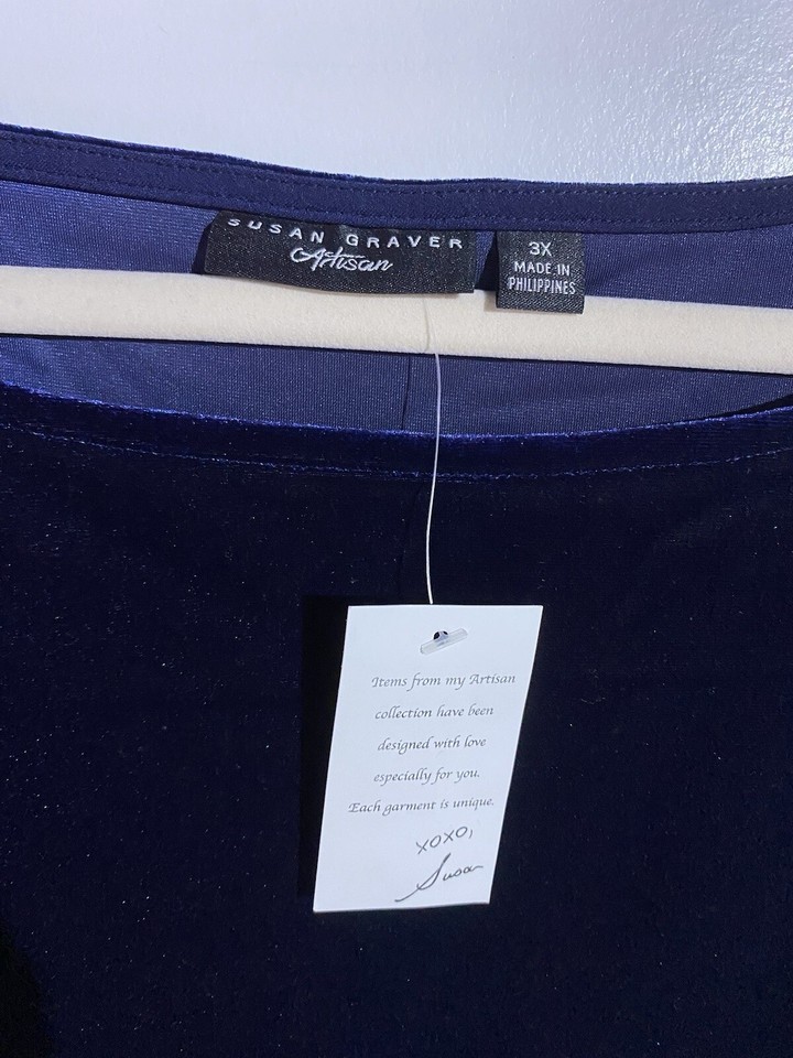 Susan Graver Tunic Top 3X Blue Velvet Sequin Holidays Party Quite ...