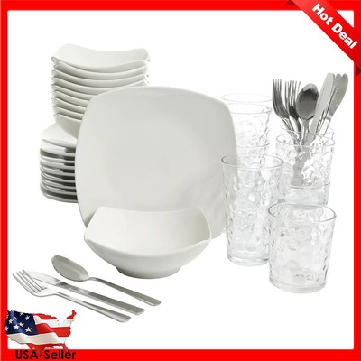 Kitchen Combo Set 48 Piece Ceramic W/Bowl Dinner Plate Drinking Glass ...