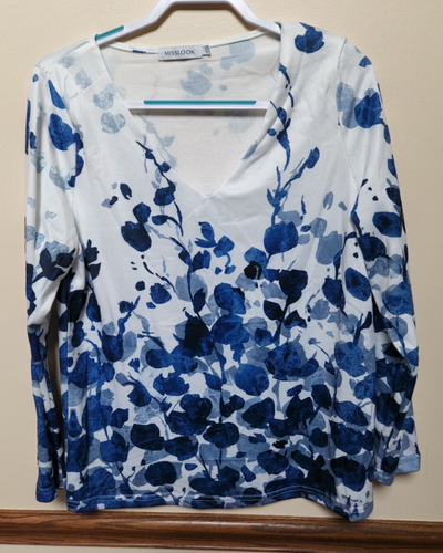 Nora Cora Women's Long Sleeve Blue Floral Top Size Large | eBay