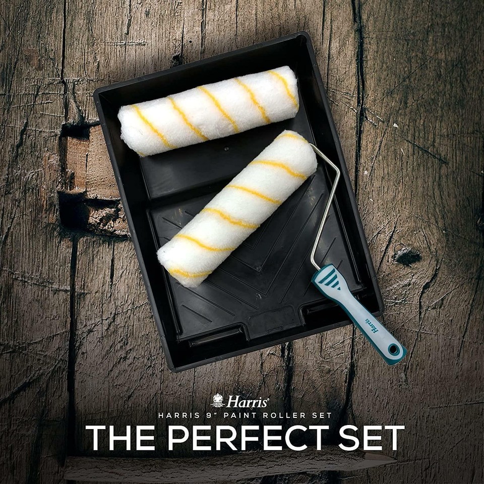 Harris Paint Roller Set 9" Pro Tray Handle Frame Sleeves Rollers Wall ...