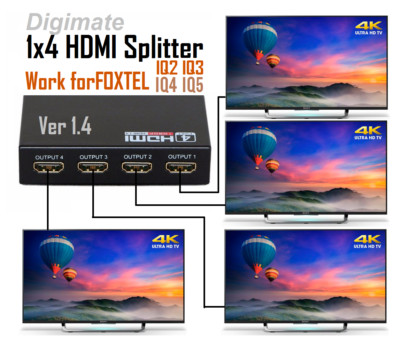 1x4 HD1080P 3D V1.4 HDMI Splitter Duplicator Amplifier Extender Foxtel ...
